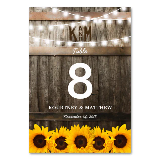 Rustic Country Wedding | Sunflower Table Numbers | Zazzle