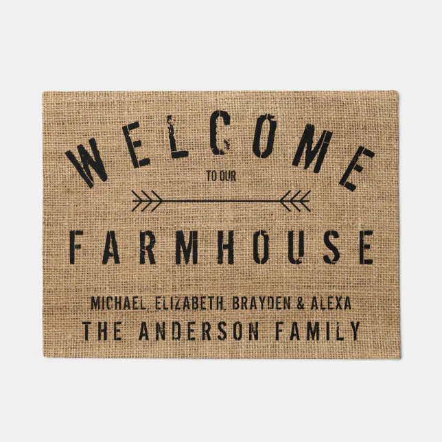 Rustic Country Welcome to our Farmhouse Burlap Doormat | Zazzle