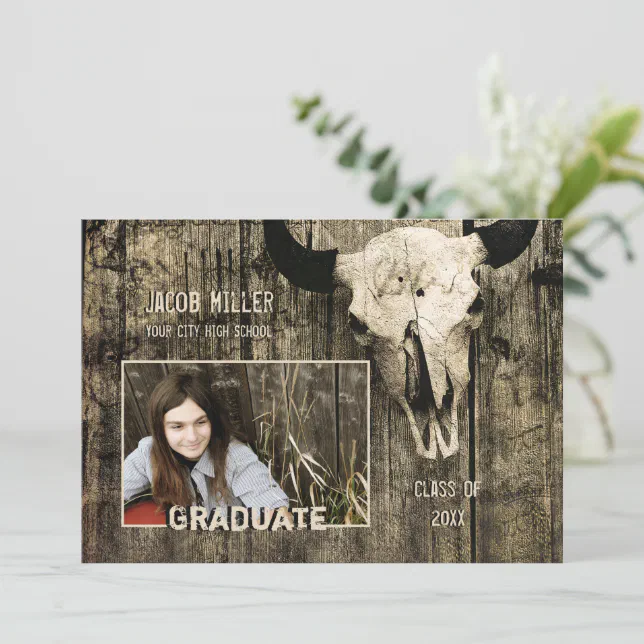 Rustic Country Western Bull Cow Skull Graduation Announcement | Zazzle