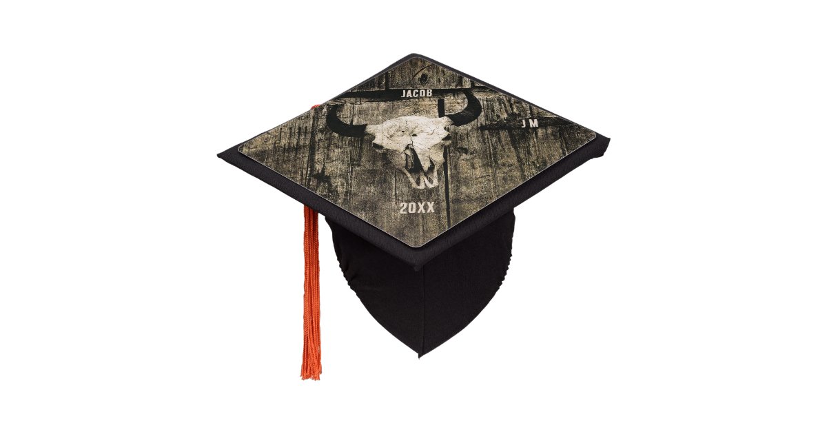 Rustic Country Western Bull Cow Skull Graduation Cap Topper | Zazzle