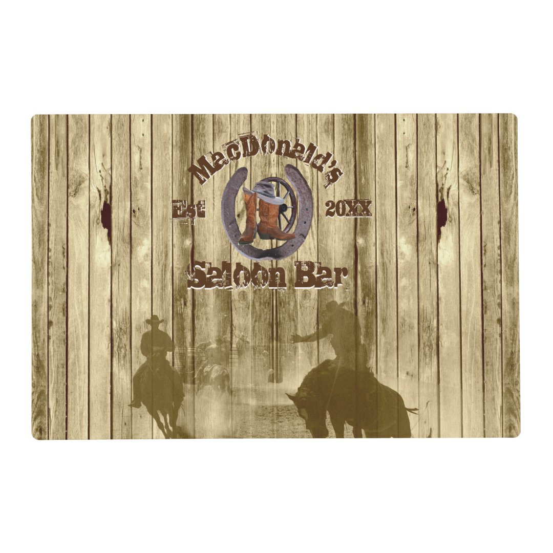 Rustic country western cowboy saloon bar placemat | Zazzle