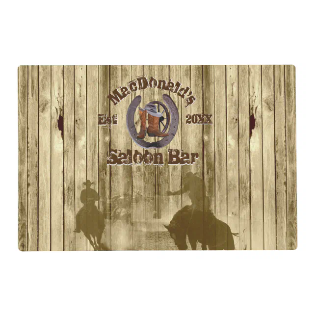 Rustic country western cowboy saloon bar placemat | Zazzle