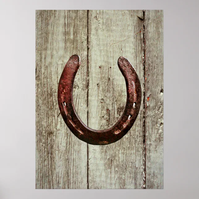Rustic Country Western Horseshoe Barn Wood Poster | Zazzle