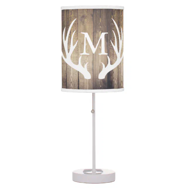 Rustic Country White Deer Antlers Barn Wood Table Lamp | Zazzle
