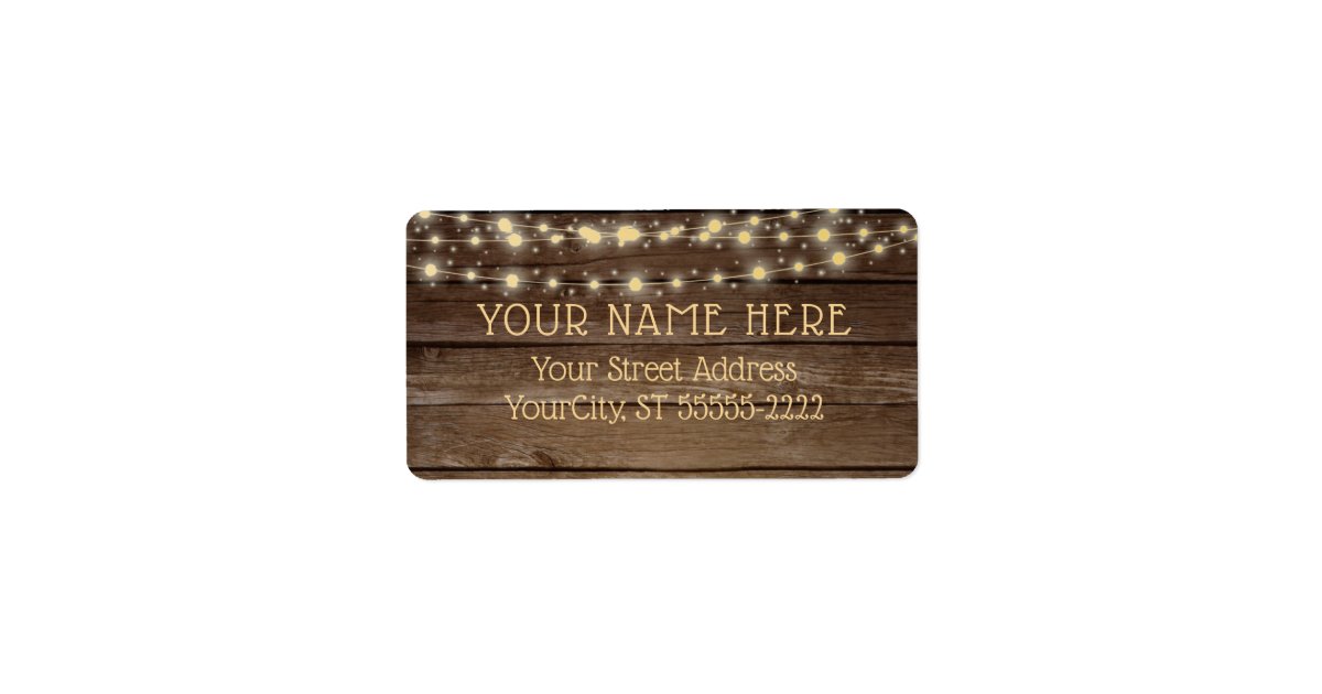 Rustic Country Wood and String Lights Label | Zazzle