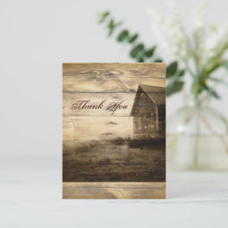 Rustic Country Wood Barn Wedding thank you Postcard | Zazzle