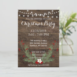 Rustic Country Wood Christmas Party Invitation | Zazzle