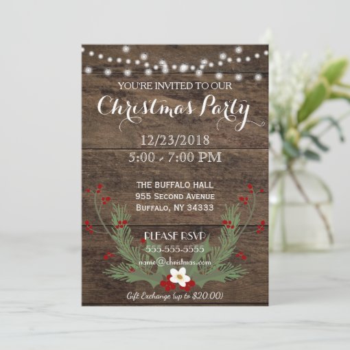 Rustic Country Wood Christmas Party Invitation | Zazzle