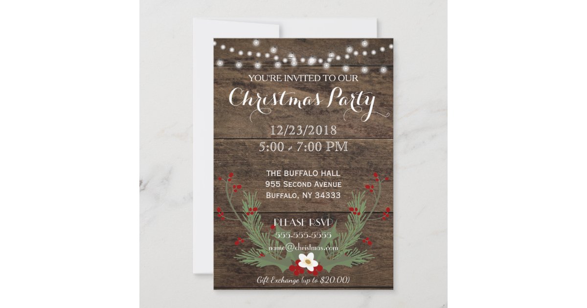 Rustic Country Wood Christmas Party Invitation | Zazzle