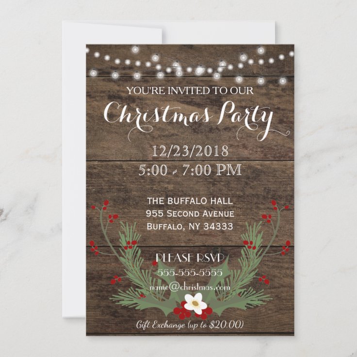 Rustic Country Wood Christmas Party Invitation | Zazzle