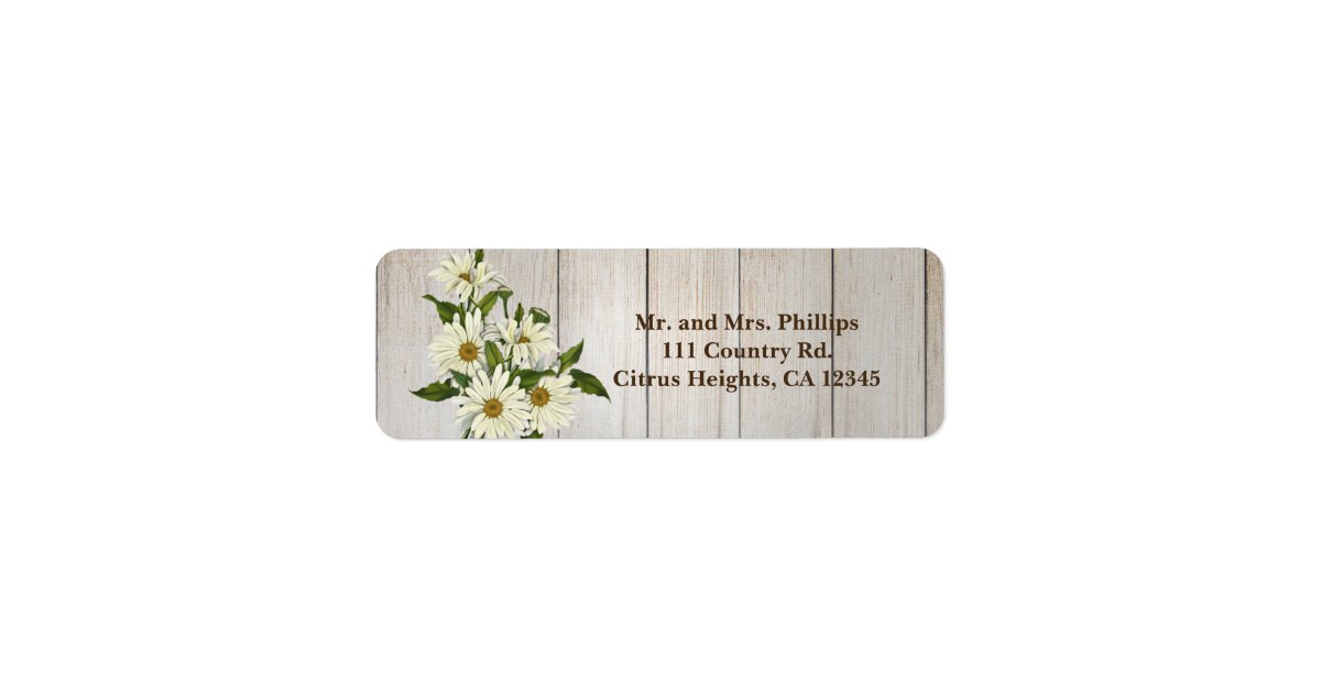Rustic Country Wood & Daisy Flowers Label | Zazzle