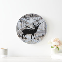 Rustic Country Wood Farmhouse Deer with Antlers Large Clock | Zazzle