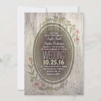 rustic country wood flowers wedding invitation | Zazzle