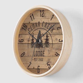 Rustic Country Wood Forest Trees Personalized Clock | Zazzle
