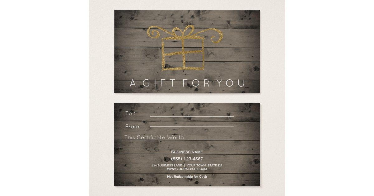 Rustic Country Wood Gold Gift Card Certificate | Zazzle