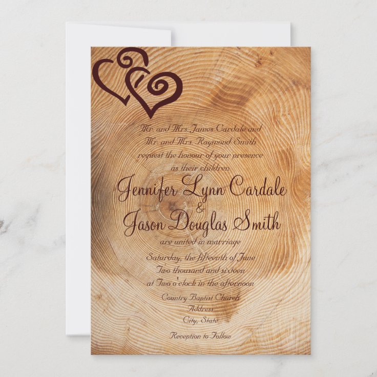 Rustic Country Wood Hearts Wedding Invitations | Zazzle
