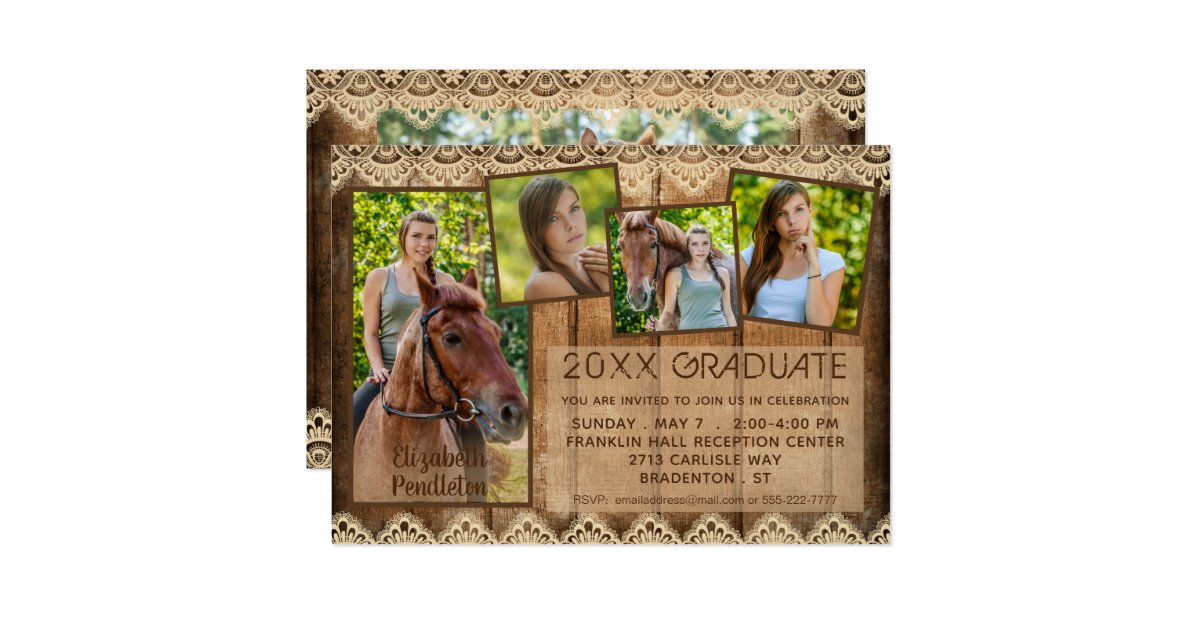 Rustic Country Wood & Lace | GRADUATE | 5-Photo Invitation | Zazzle.com