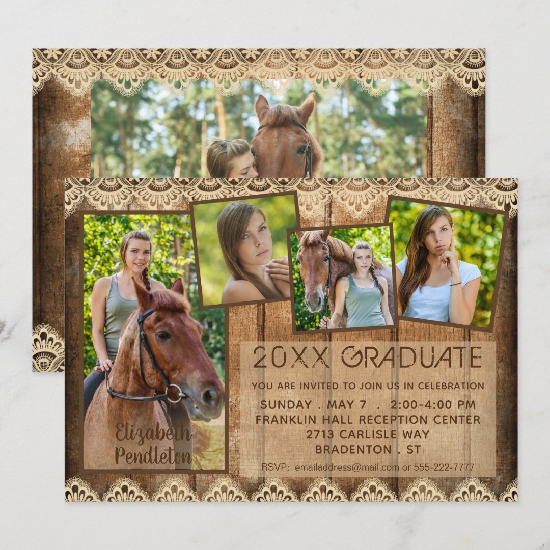 Rustic Country Wood & Lace | GRADUATE | 5-Photo Invitation | Zazzle