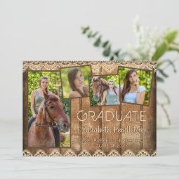 Rustic Country Wood Lace GRADUATE Photo Collage Announcement | Zazzle