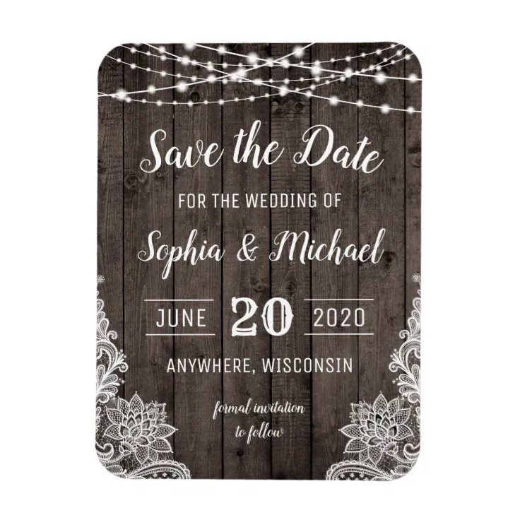 Rustic Country Wood Lace Save the Dates Magnet | Zazzle