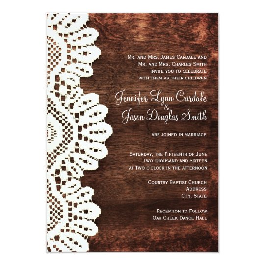Rustic Country Wood Lace Wedding Invitations | Zazzle.com
