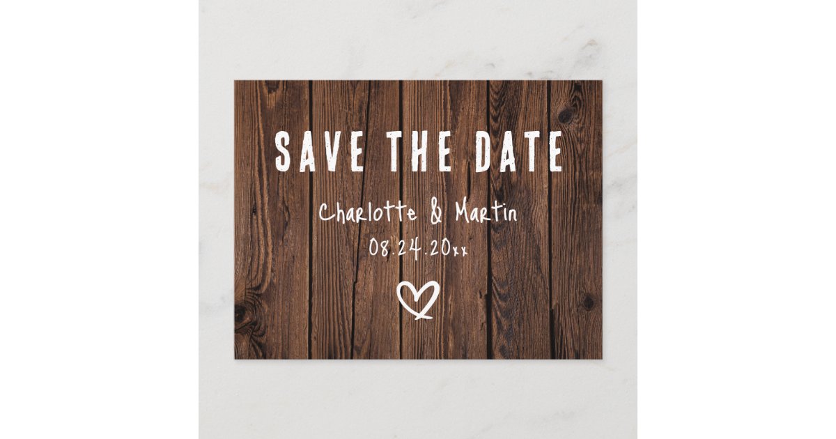 Rustic Country Wood Save The Date Postcard | Zazzle