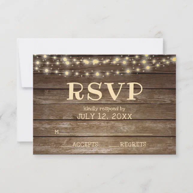 Rustic Country Wood & String Lights RSVP | Zazzle