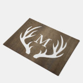 Rustic Country Wood White Deer Antlers Monogram Doormat | Zazzle