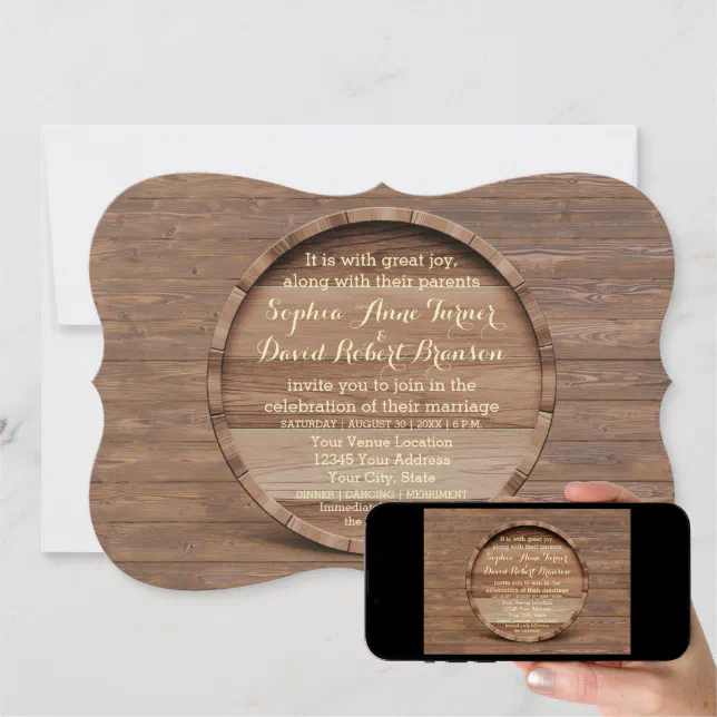 Rustic Country Wooden Barrel Wedding Invitation | Zazzle