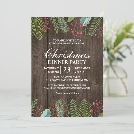 Rustic Country Woodgrain Holiday Christmas Party Invitation | Zazzle