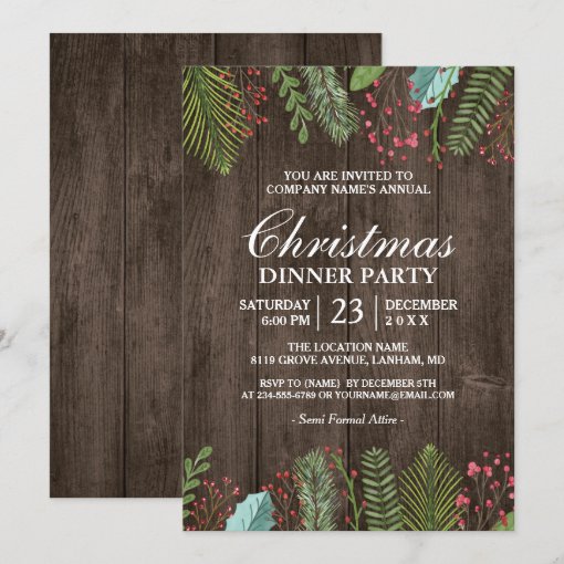 Rustic Country Woodgrain Holiday Christmas Party Invitation | Zazzle