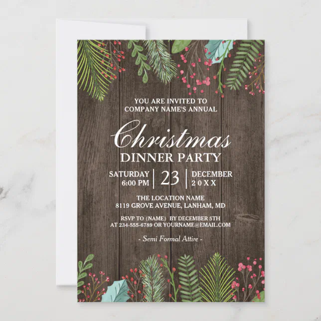 Rustic Country Woodgrain Holiday Christmas Party Invitation | Zazzle