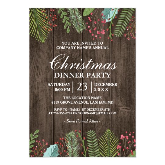 Rustic Country Woodgrain Holiday Christmas Party Invitation | Zazzle.com