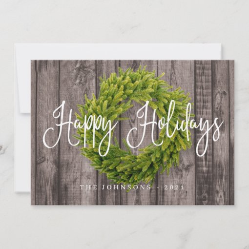 Rustic Country Woodsy Botanical Wreath Christmas Holiday Card | Zazzle