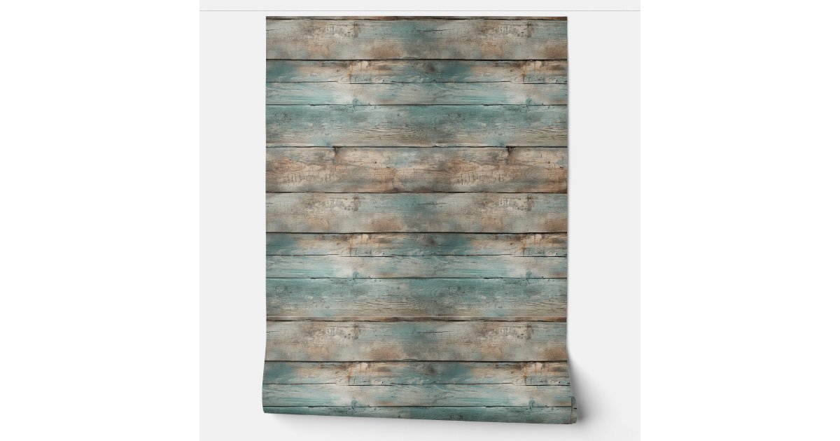 Rustic Country Worn Blue Wooden Fence Boards Wallpaper | Zazzle