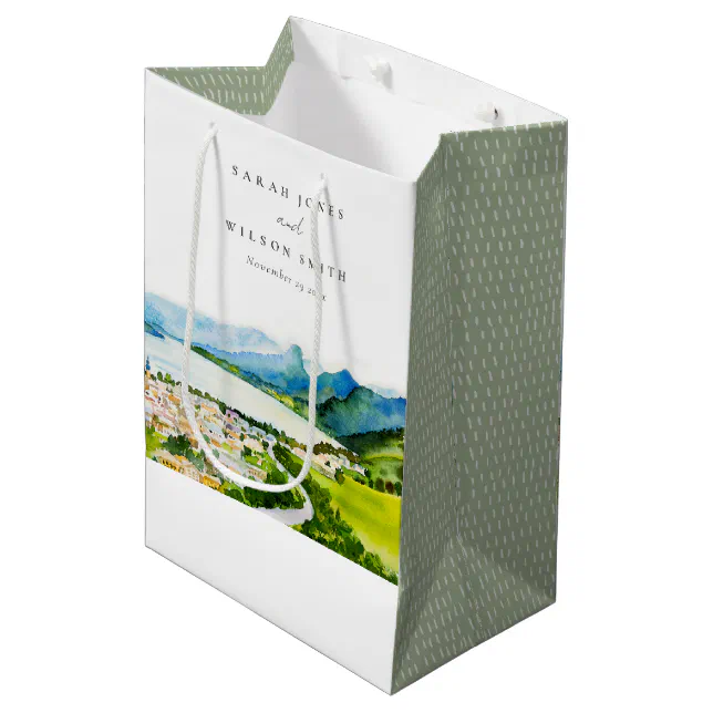 Rustic Countryside Lake Village Landscape Wedding Medium Gift Bag | Zazzle