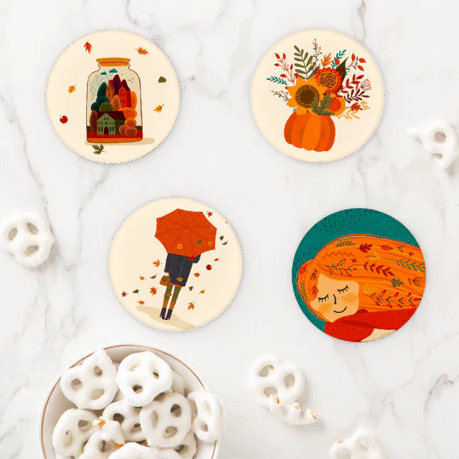 Rustic County Autumn Trees Coaster Set | Zazzle