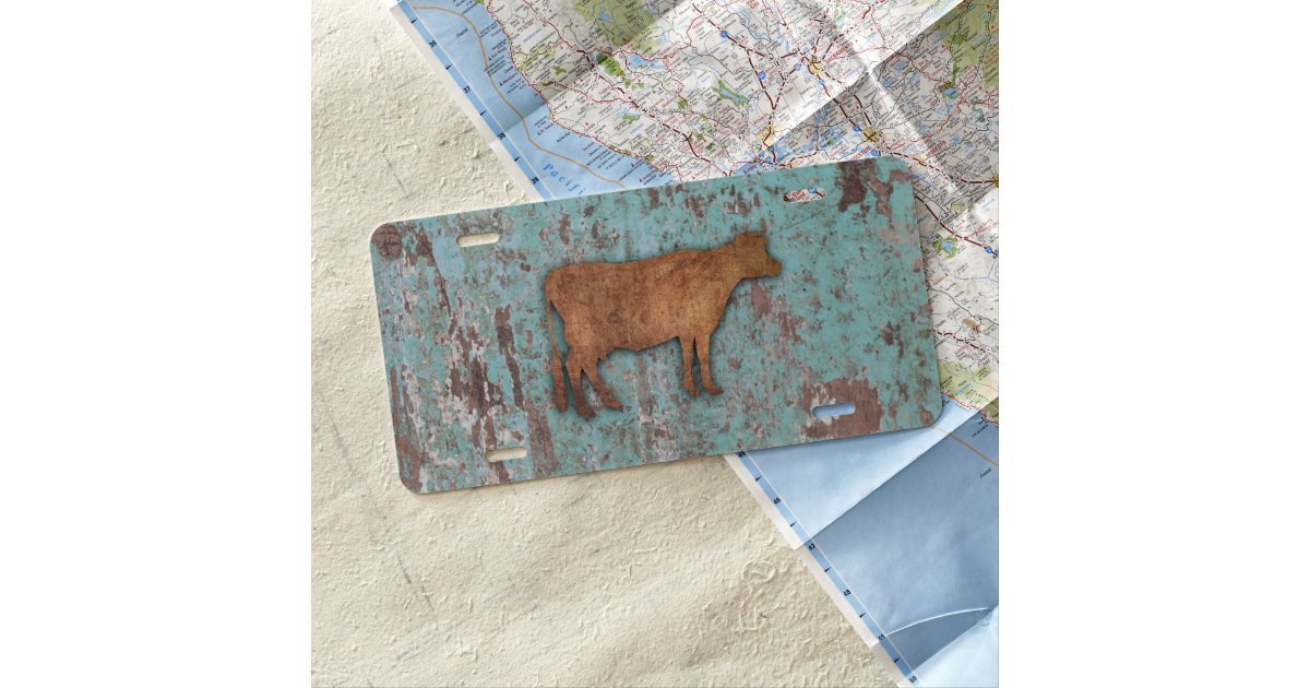 Rustic Cow 2 License Plate | Zazzle