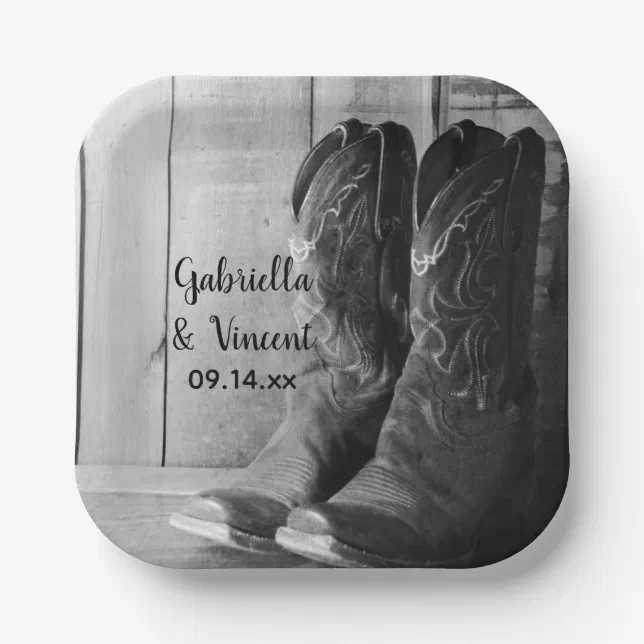 Rustic Cowboy Boots Country Western Wedding Paper Plates | Zazzle