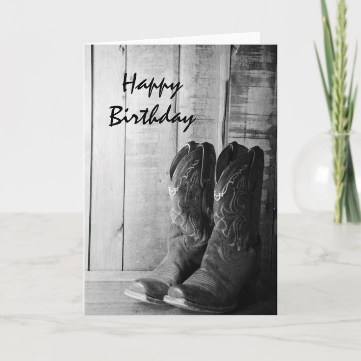 Rustic Cowboy Boots Happy Birthday Card | Zazzle