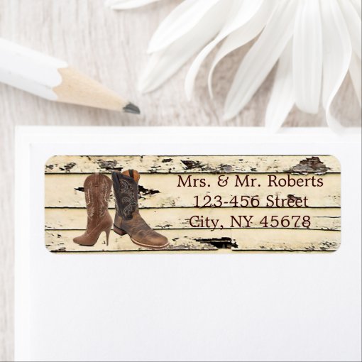 rustic Cowboy Boots Western country Wedding Label | Zazzle