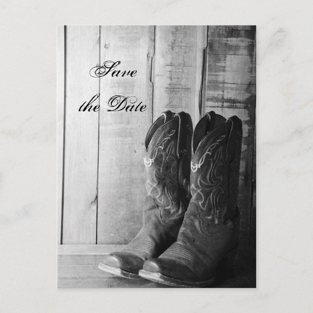 Rustic Cowboy Boots Western Wedding Save the Date Announcement Postcard ...