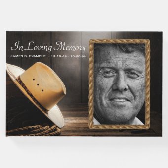 Rustic Cowboy Funeral Memorial Guest Book | Zazzle