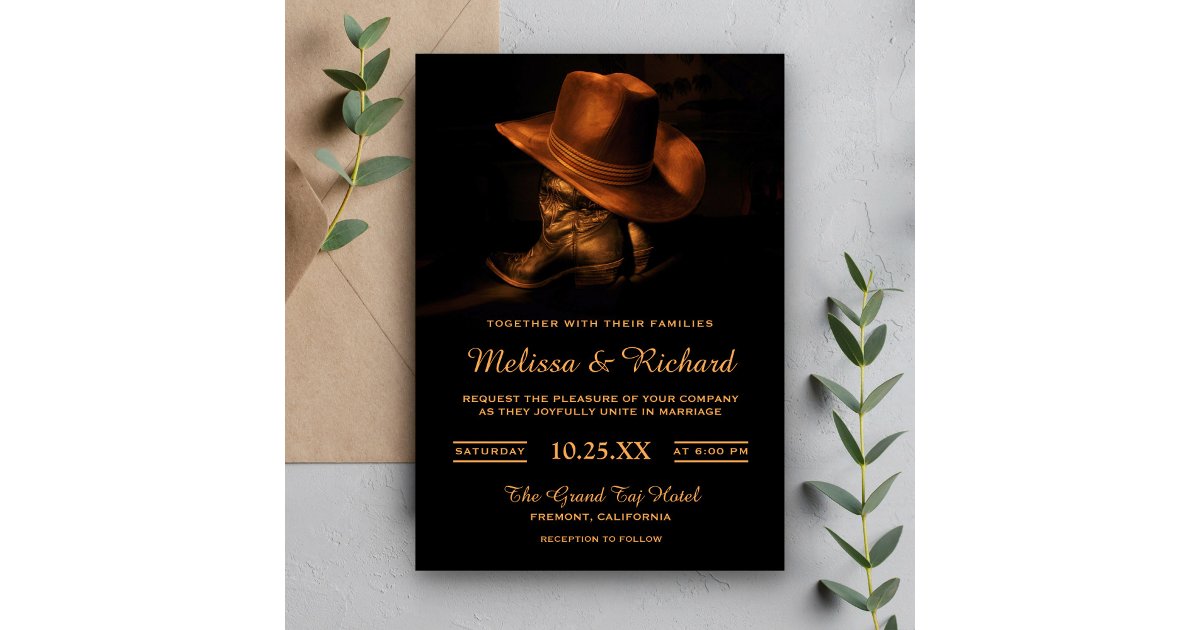 Rustic Cowboy Hat and Boots Wedding Invitation | Zazzle