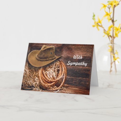 Rustic Cowboy Hat Rope Hay Photo Sympathy Card | Zazzle