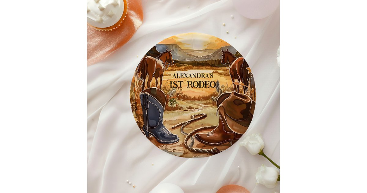 Rustic Cowboy Rodeo 1st Birthday Theme Paper Plates | Zazzle