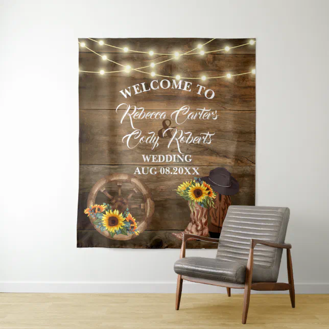 Rustic Cowboy Sunflower Western Wedding Backdrop | Zazzle
