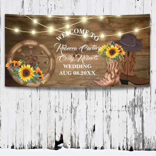 Rustic Cowboy Sunflower Western Wedding Welcome Banner | Zazzle