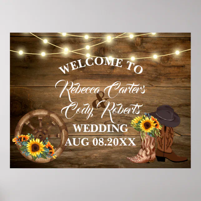 Rustic Cowboy Sunflower Western Wedding Welcome Poster | Zazzle
