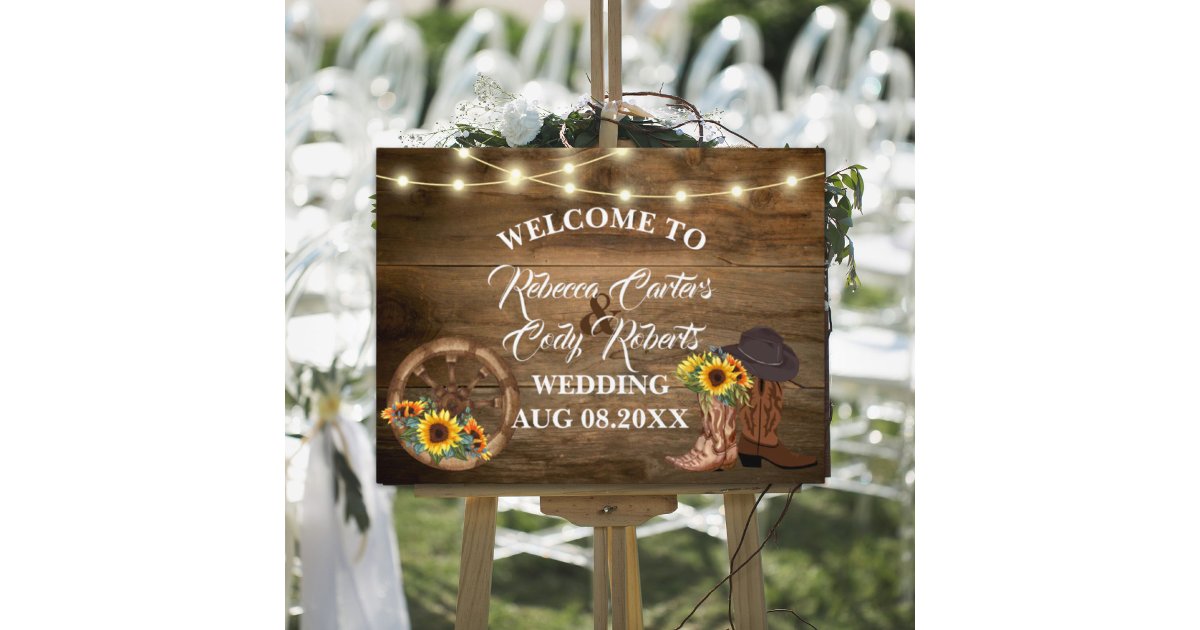 Rustic Cowboy Sunflower Western Wedding Welcome Sign | Zazzle